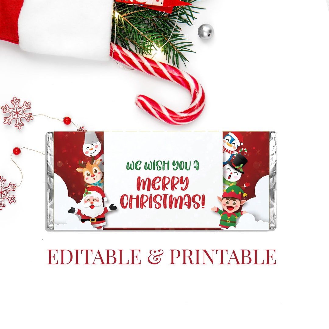 Christmas Candy Bar Wrappers for Hershey, Stocking Stuffer, Editable ...
