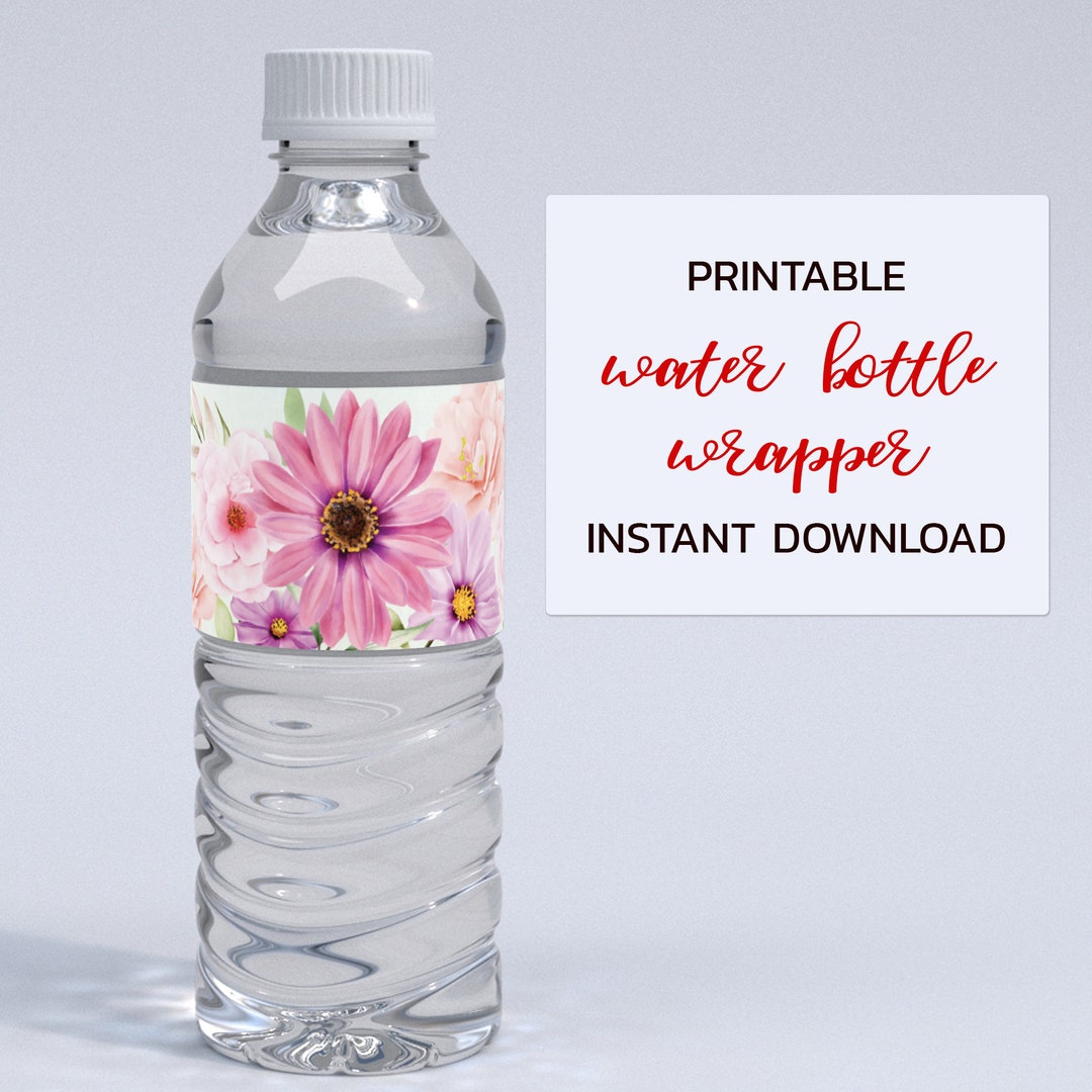 Pink Floral Water Bottle Wrapper: Wedding Party Decor (instant Download ...