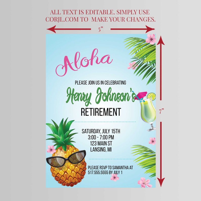 Aloha Retirement Party Invitation | Tropical Luau, 5x7 (printable) - Etsy