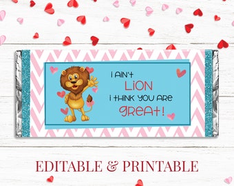 Kids Valentines Candy Bar Wrappers, Chocolate Bar, Classroom Candy Bar ...