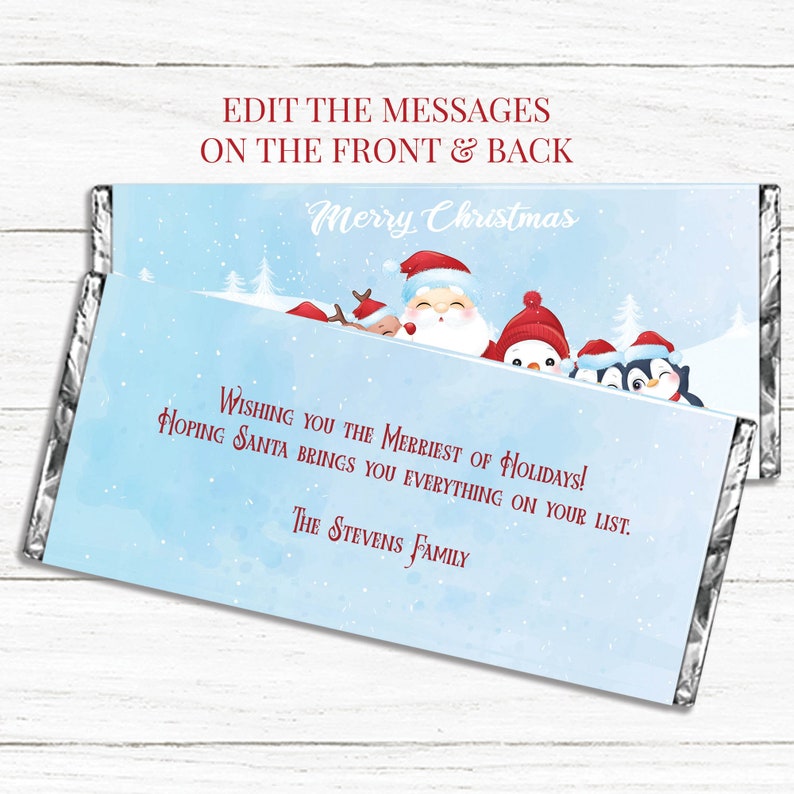 Santa & Friends Chocolate Bar Wrapper | Editable Christmas Favor ...
