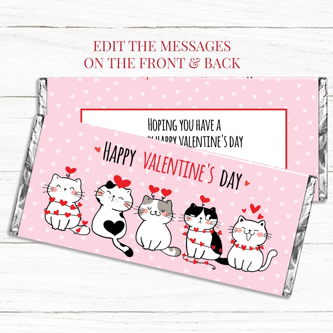 Valentine Cats, Valentine Candy Wrapper, Valentine's Day Favor ...