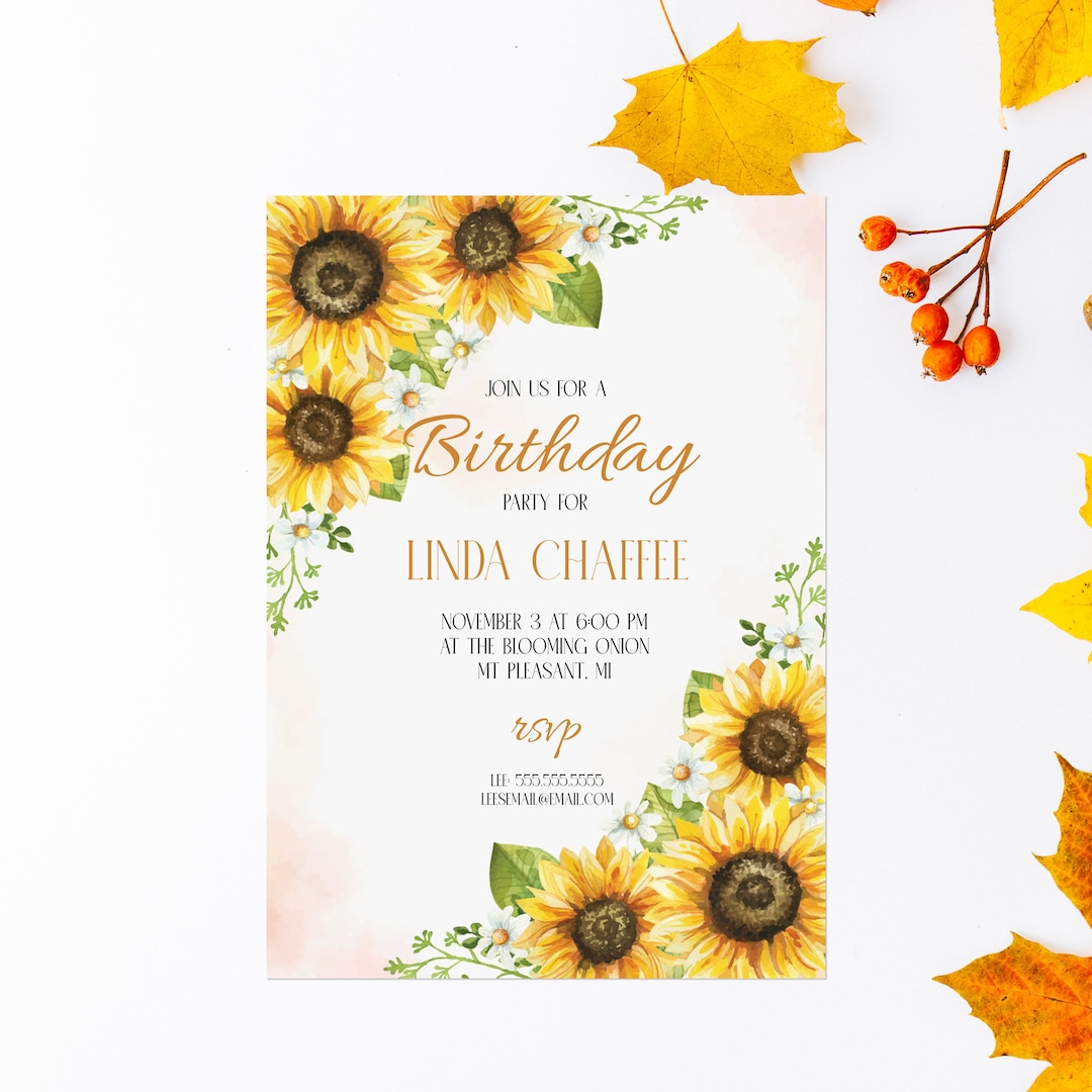 Sunflower Invitation, Sunflower Birthday, Birthday Invitation ...