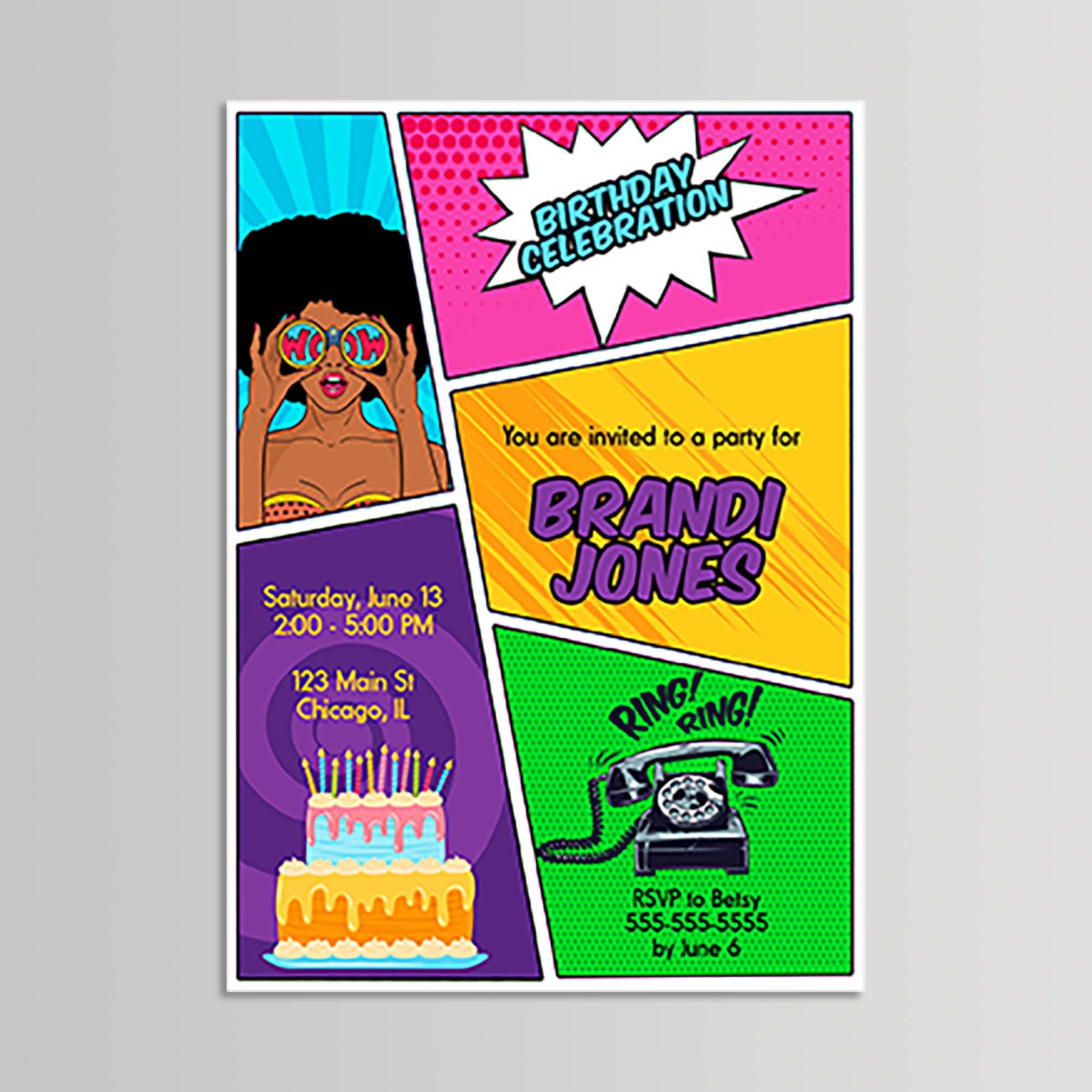 Colorful African American Comic Invitation - Instant Download Design ...