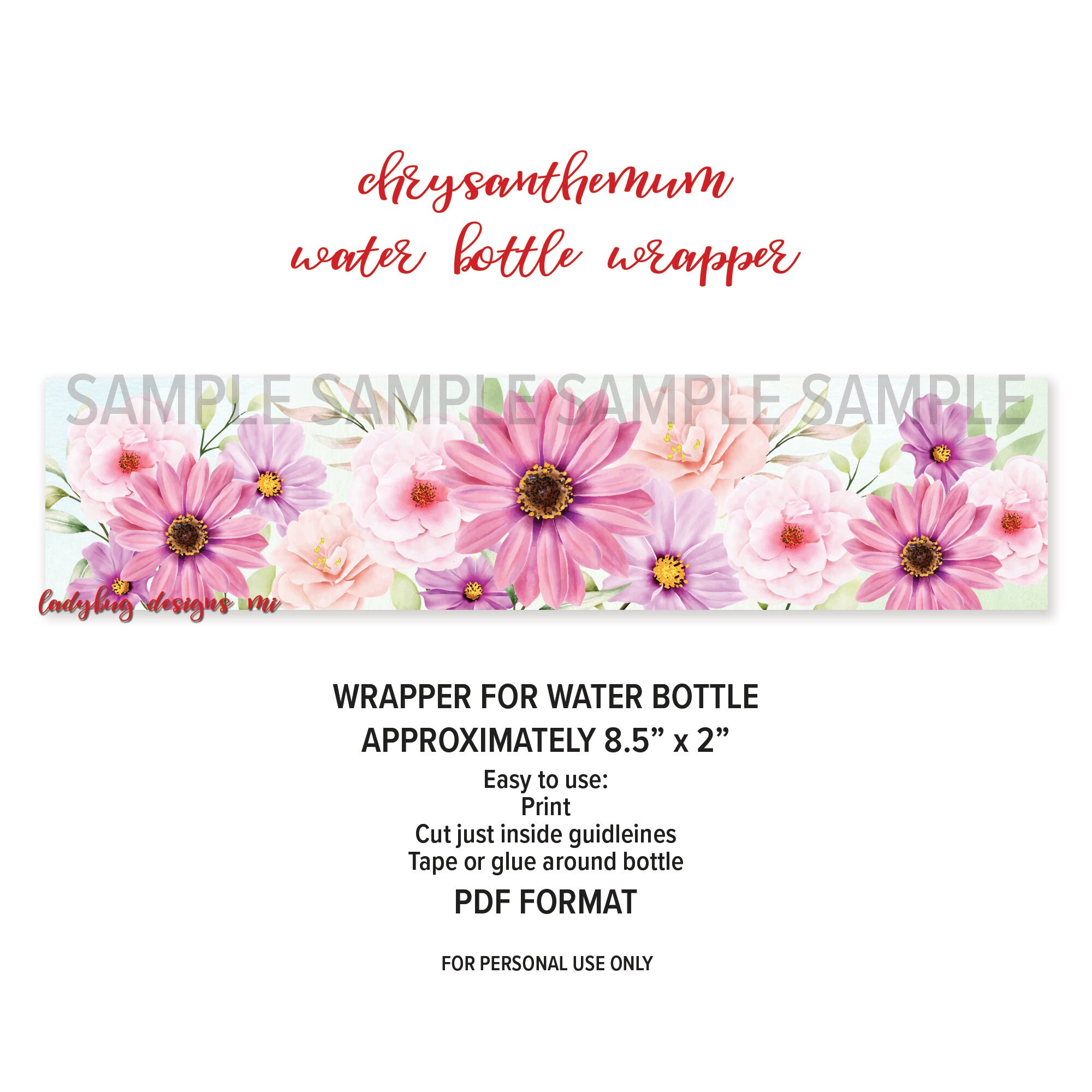 Pink Floral Water Bottle Wrapper: Wedding Party Decor (instant Download ...