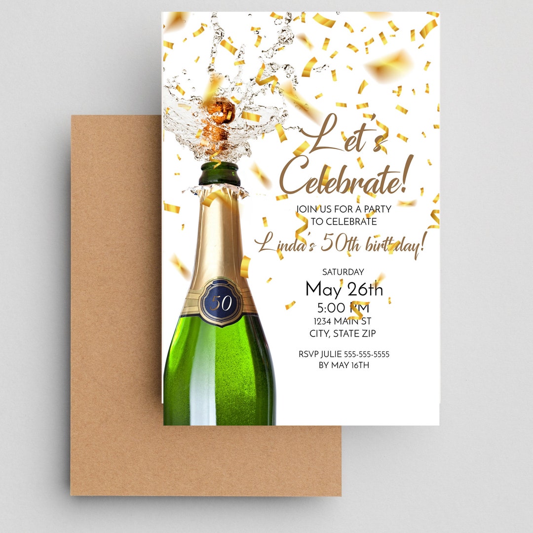 Fun & Festive Champagne Birthday Party Invite Template - Etsy