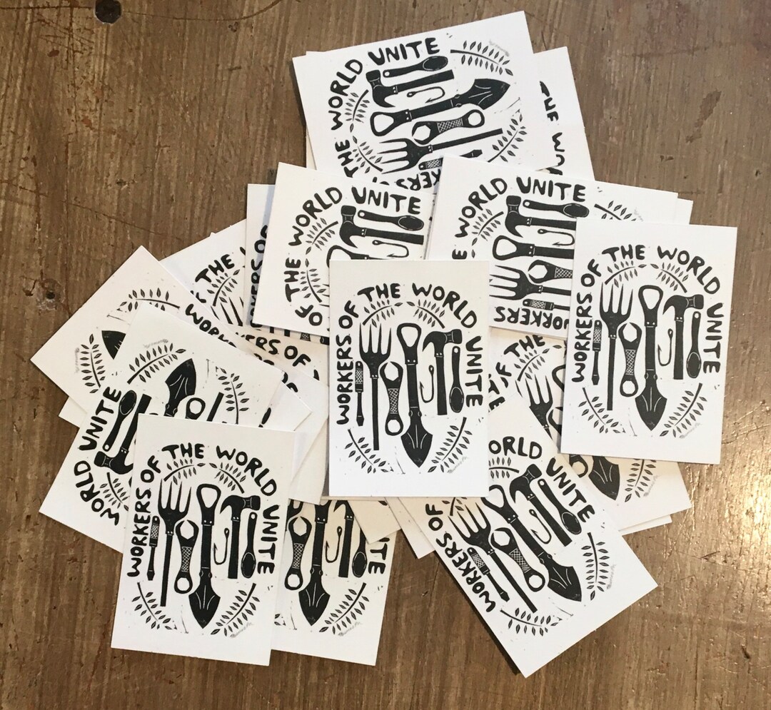 Workers of the World Unite Linocut Waterproof Sticker - Etsy