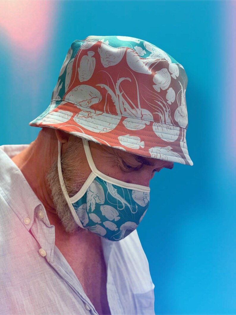 Colorful Bucket Hat With Fish and Jellyfish Double Sided - Etsy