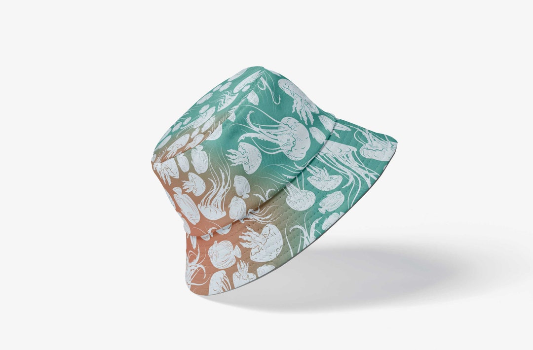 Colorful Bucket Hat With Fish and Jellyfish, Double Sided Beach Bucket ...