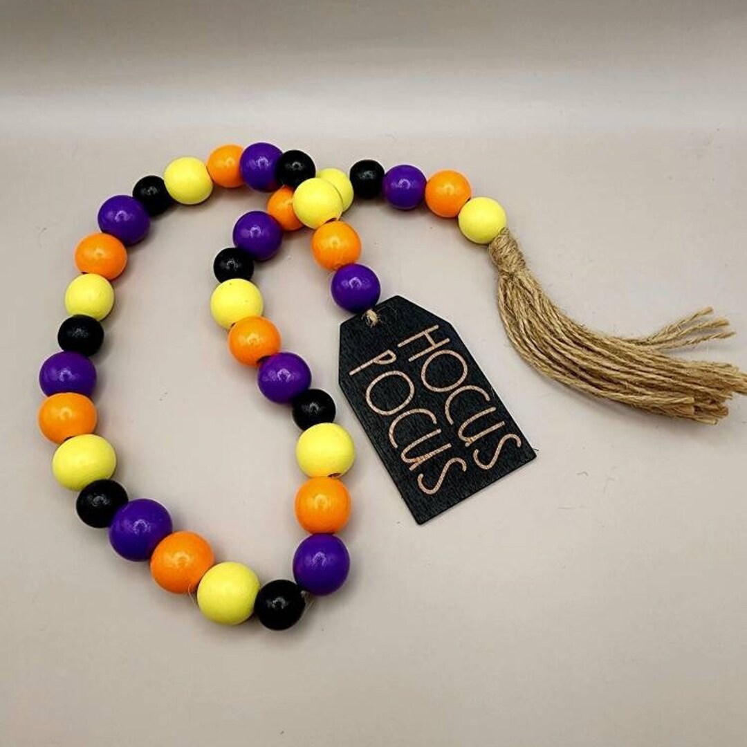 Hocus Pocus Halloween Wood Bead Garland, Bead Garland, Halloween Beaded ...
