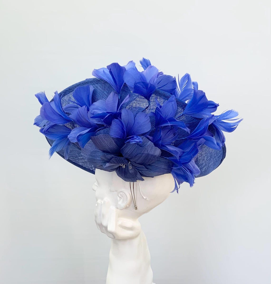 Royal Blue Feather Very Large Hat: Wedding Ascot Occasion Headwear - Etsy