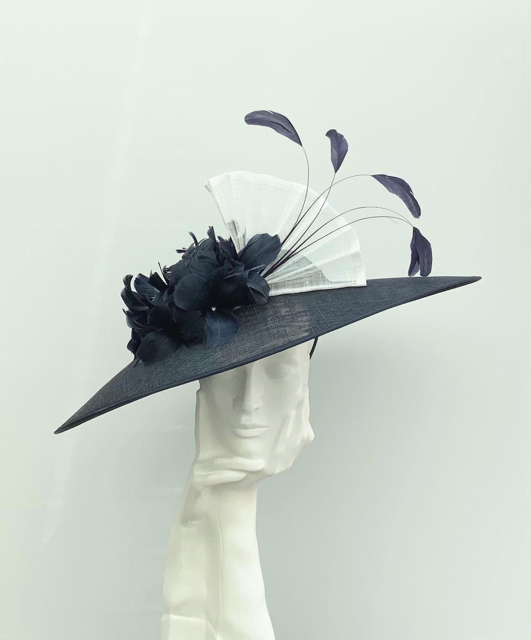 Navy With Fan Raven Hatinator Fascinator: Feather Flowers, Ladies Day ...