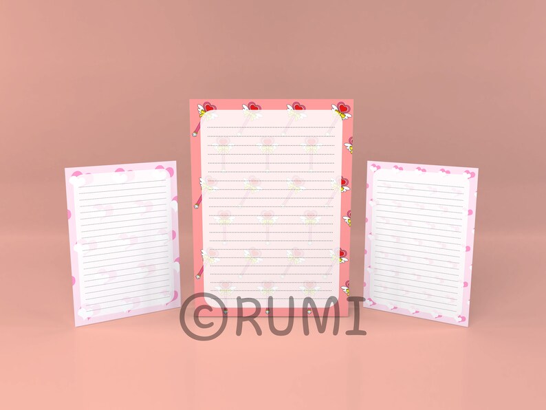 3 Types Pink Printable Stationary Paper, Printable Writing Paper, Lined ...