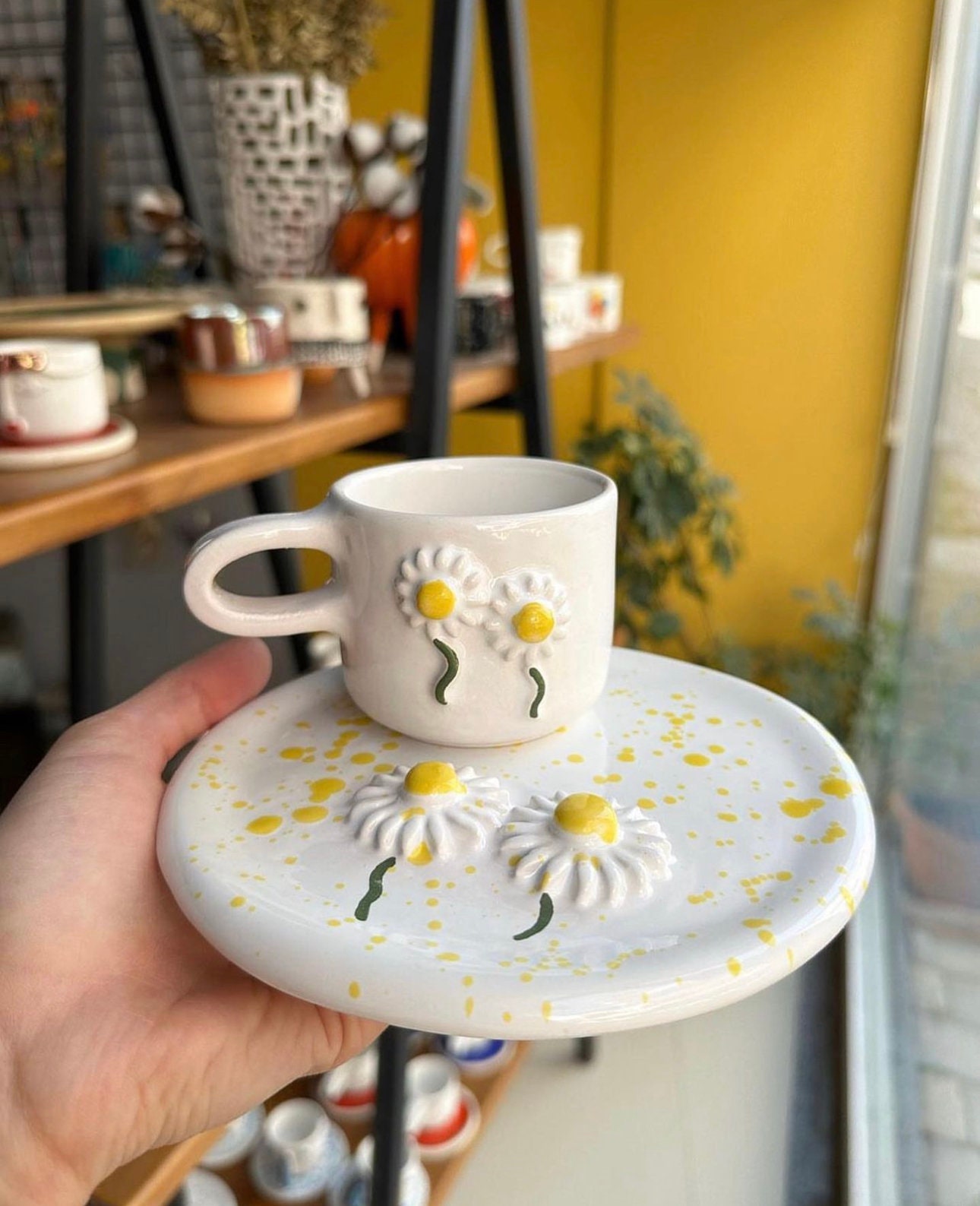 DAISY FLOWER CUP- Daisy Flower Ceramic Coffee Cup With Bottom Plate and ...