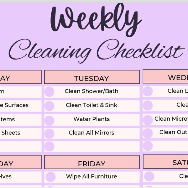 Weekly Cleaning Checklist - Etsy