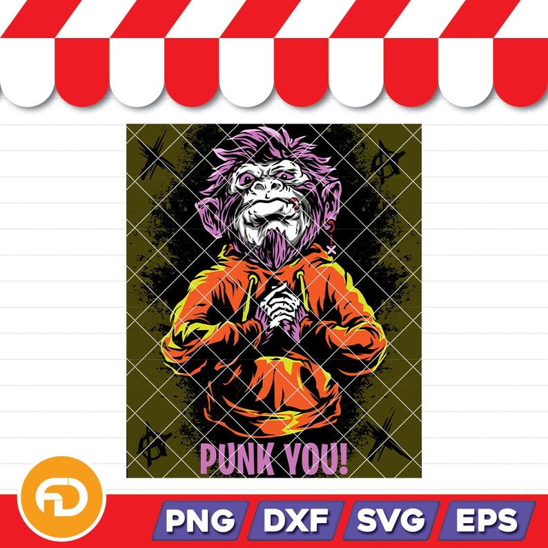 Punk You Monkey Active T-shirt Digital Design, Punk You Monkey Svg, Png ...