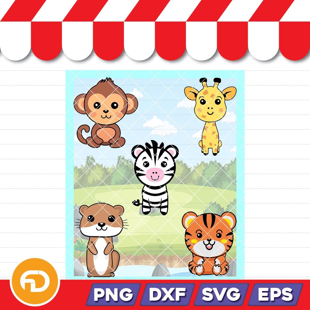 Süße Tiere auf A4 Zeichen, Png, Eps, Dxf Digitaler Download, Safari ...