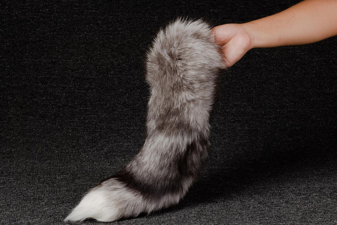 Real Fur Fox Tail: Gray Black Cosplay Costume, Handmade - Etsy