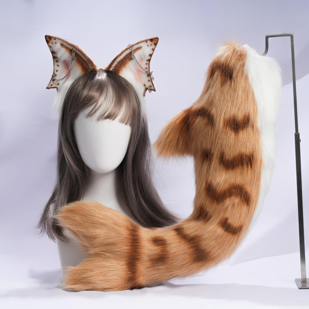 Handmade Faux Fur Shark Ears and Tail Set: Tiger Shark Cosplay - Etsy