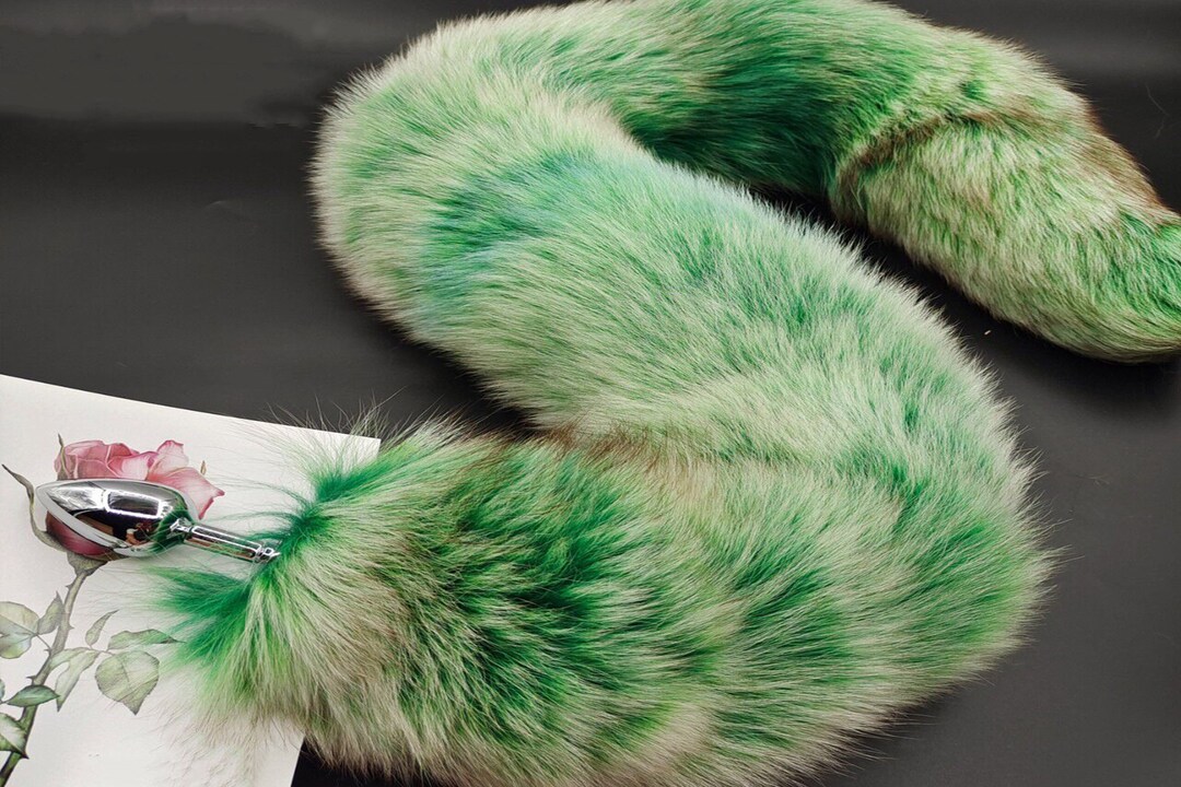 Green White Real Fox Tail Fox Tail Cosplay Anime Sexy Cute Animal Furry ...