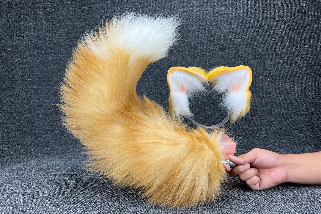 Yellow White Real Fox Tail Fox Tail Cosplay Anime Sexy Cute - Etsy