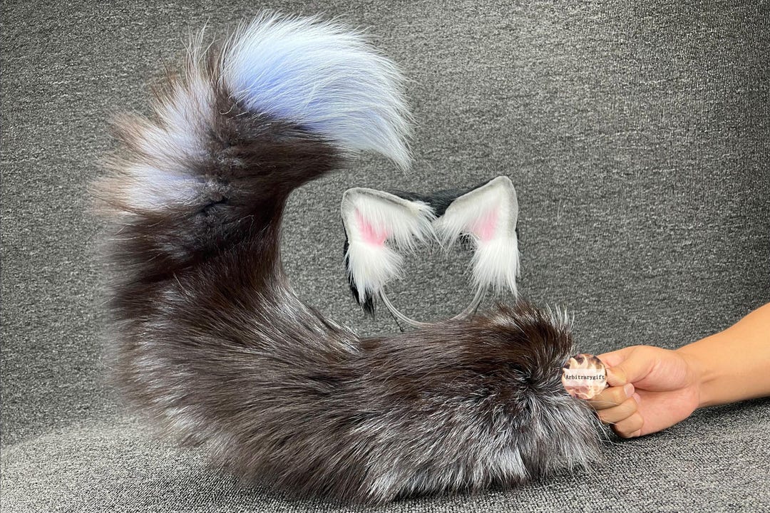 Real Fox Tail and Ears Set: Blue Gray Furry Cosplay - Etsy