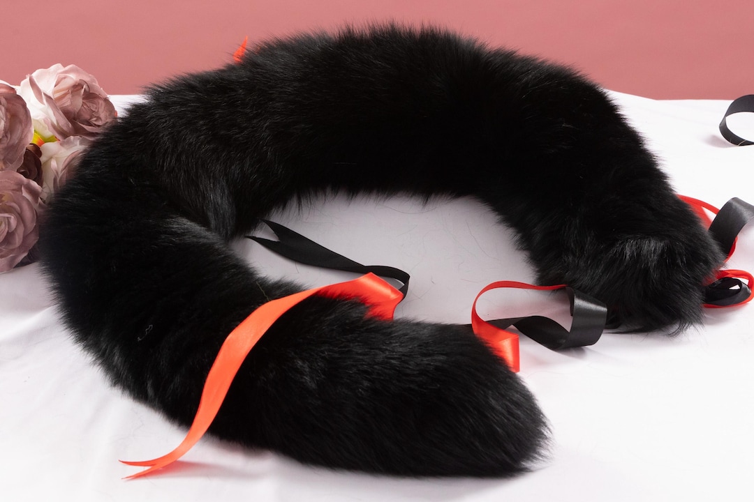 Black Real Fur Fox Tail: Handmade Cosplay Costume - Etsy