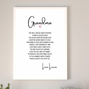 Nanny Nanna Grandma Nan Poem print personalised with | Etsy