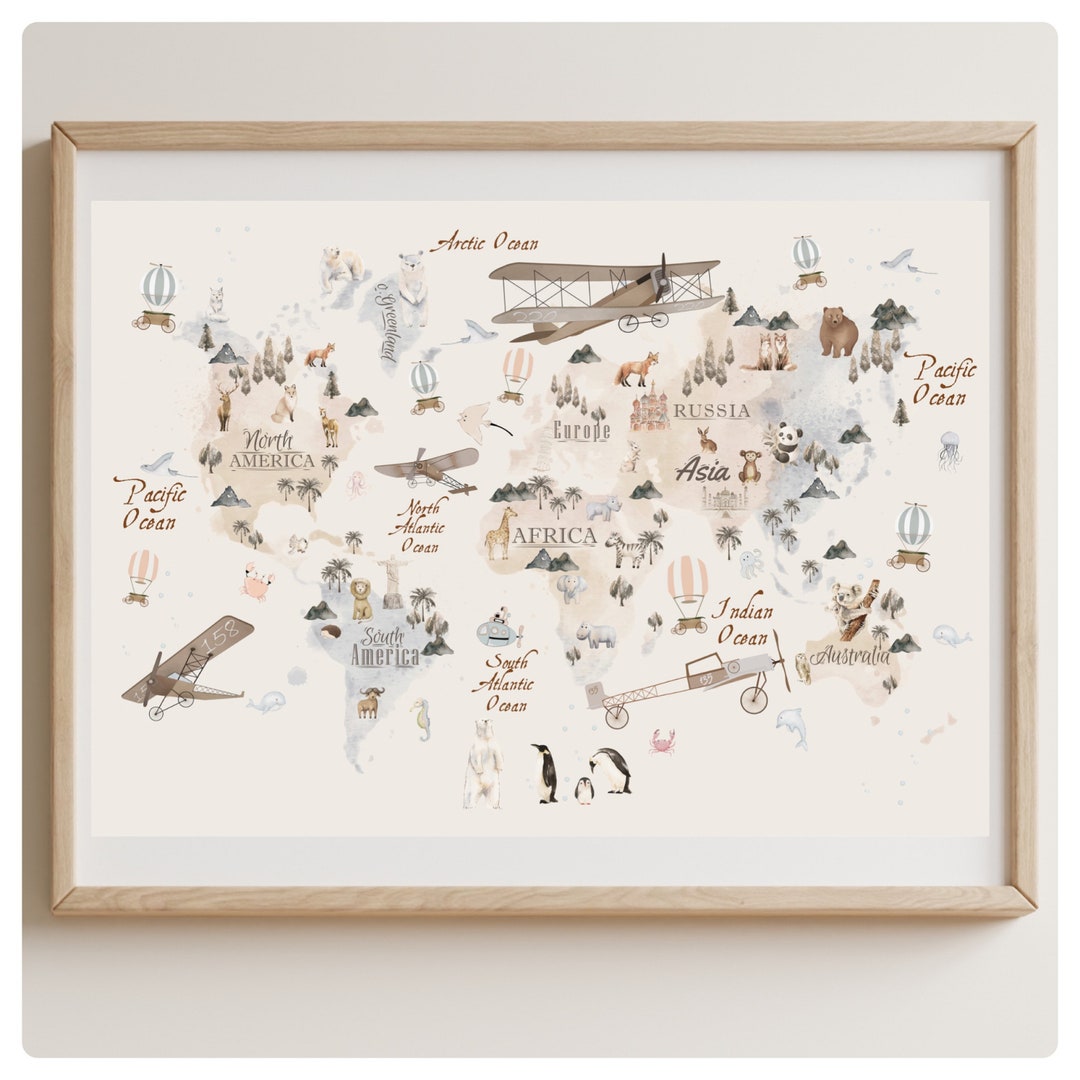 Animal World Map Childrens Bedroom Baby Nursery Jungle - Etsy