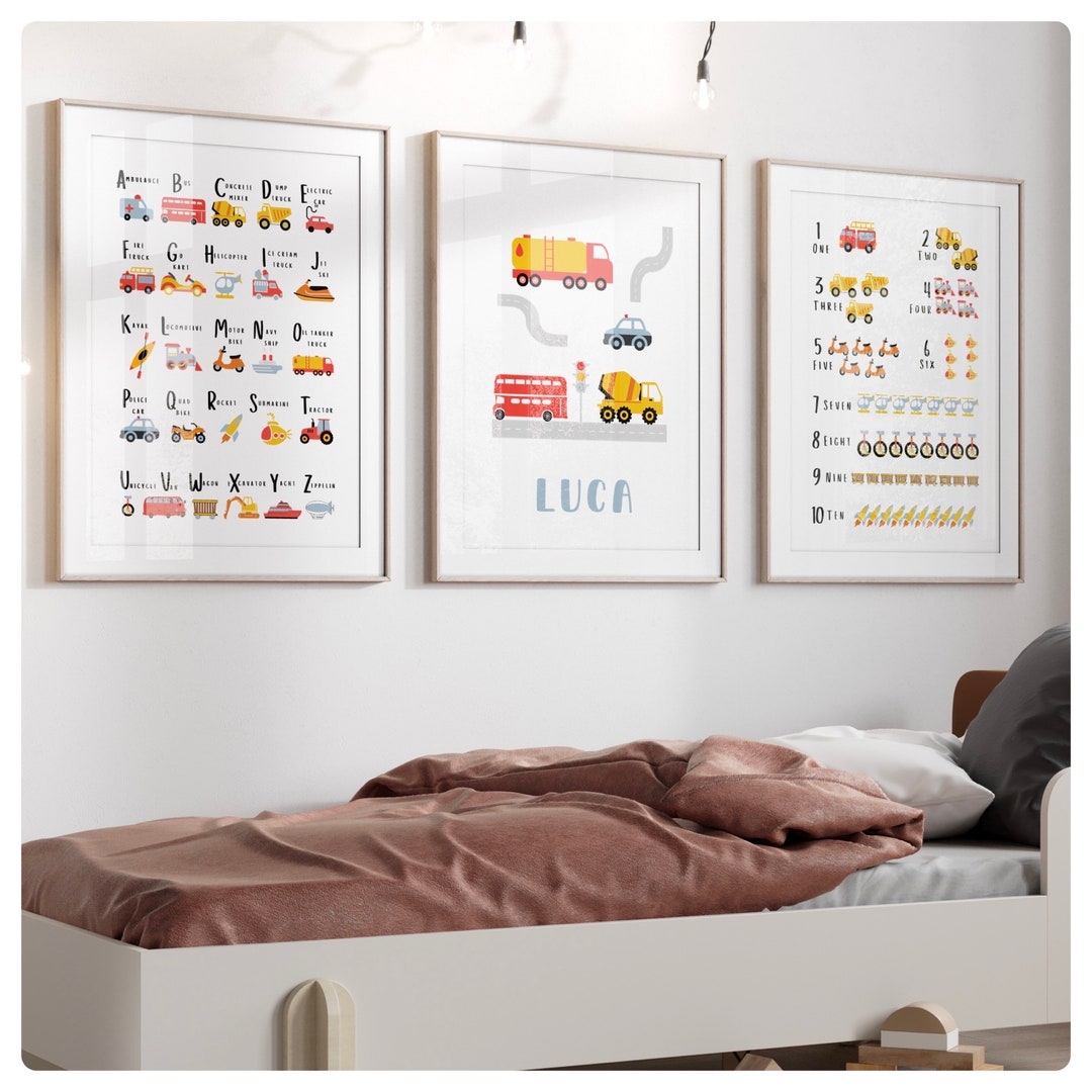 Vehicle Set, Alphabet, Numbers, Childrens Bedroom, Kids, Baby Nursery ...