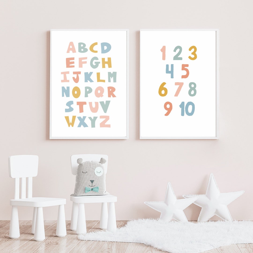 Set of 2 Boho Colour Alphabet and Rainbow Print, Baby Bedroom, Newborn ...