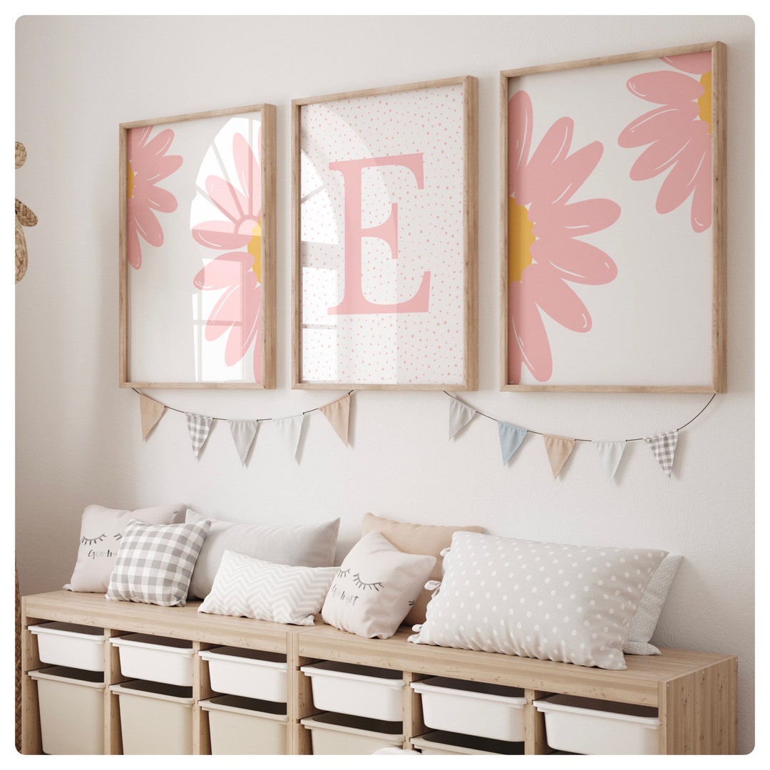 Set of 3 Daisy Prints, Personalised With Initial, Baby Nursery, Girls ...