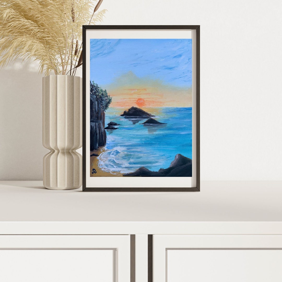 Pacific Northwest Printable Artwork PNW Ocean Cliff Downloadable Sunset ...