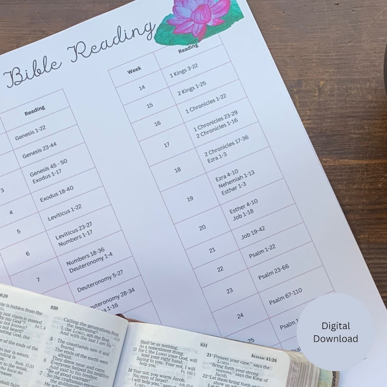 Weekly Bible Reading Plan Lotus Water Lily Bible in a Year Schedule ...