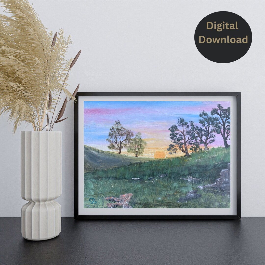 Sunrise Painting Hillside PDF Picture Sunrise Printable Wilderness Instant Download Wall Art ...