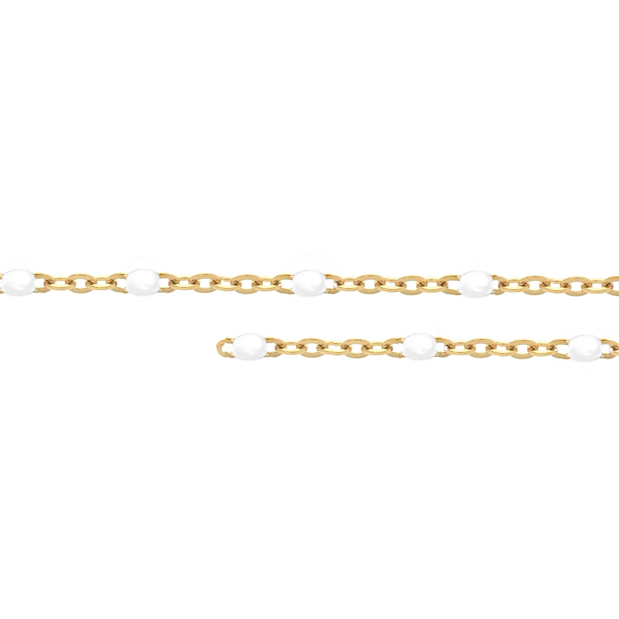 10K SOLID GOLD PERMANENT Chain Enamel Bead Chain by Inch 1.3mm. Non ...