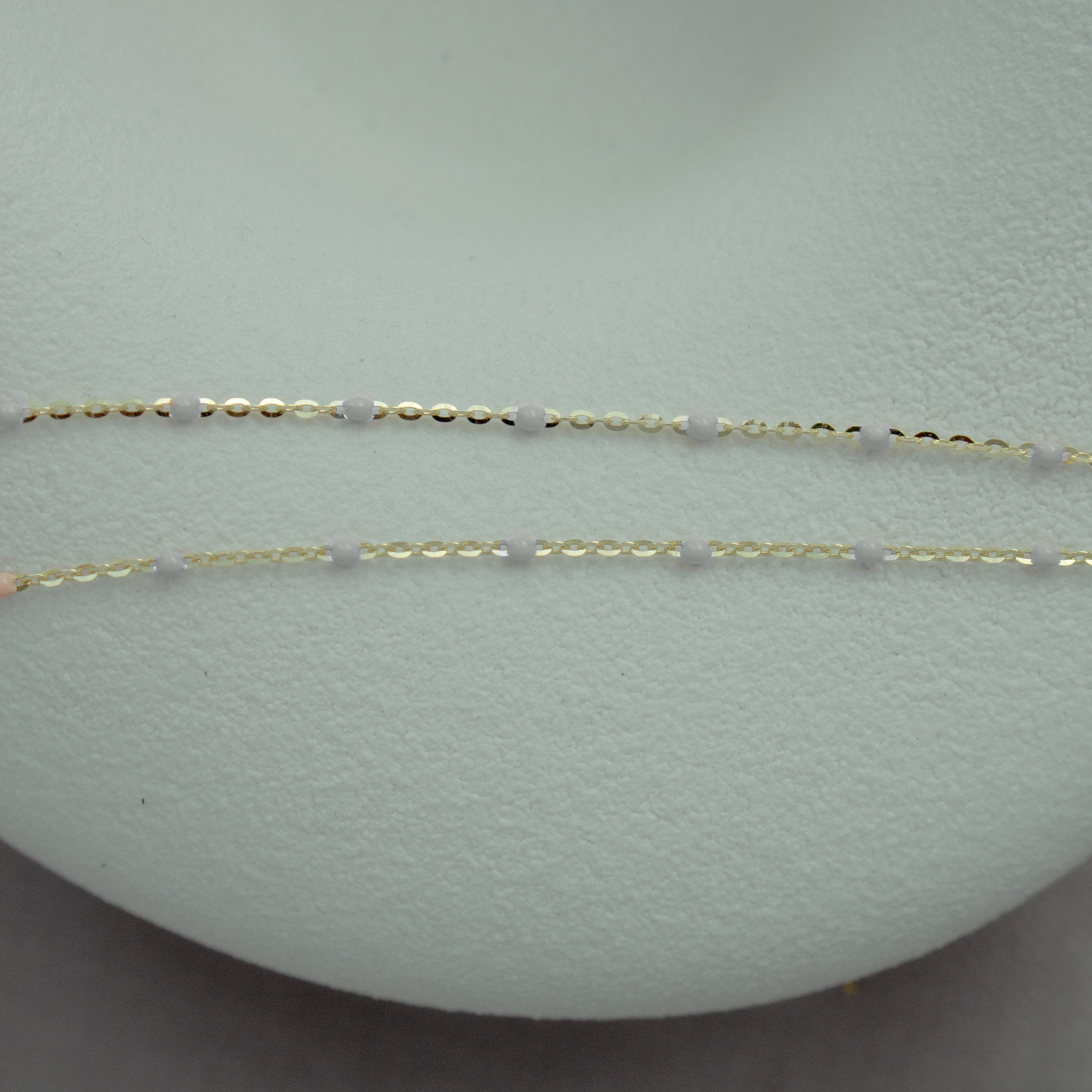 10K SOLID GOLD PERMANENT Chain White Enamel Bead by Inch 1.3mm.non ...