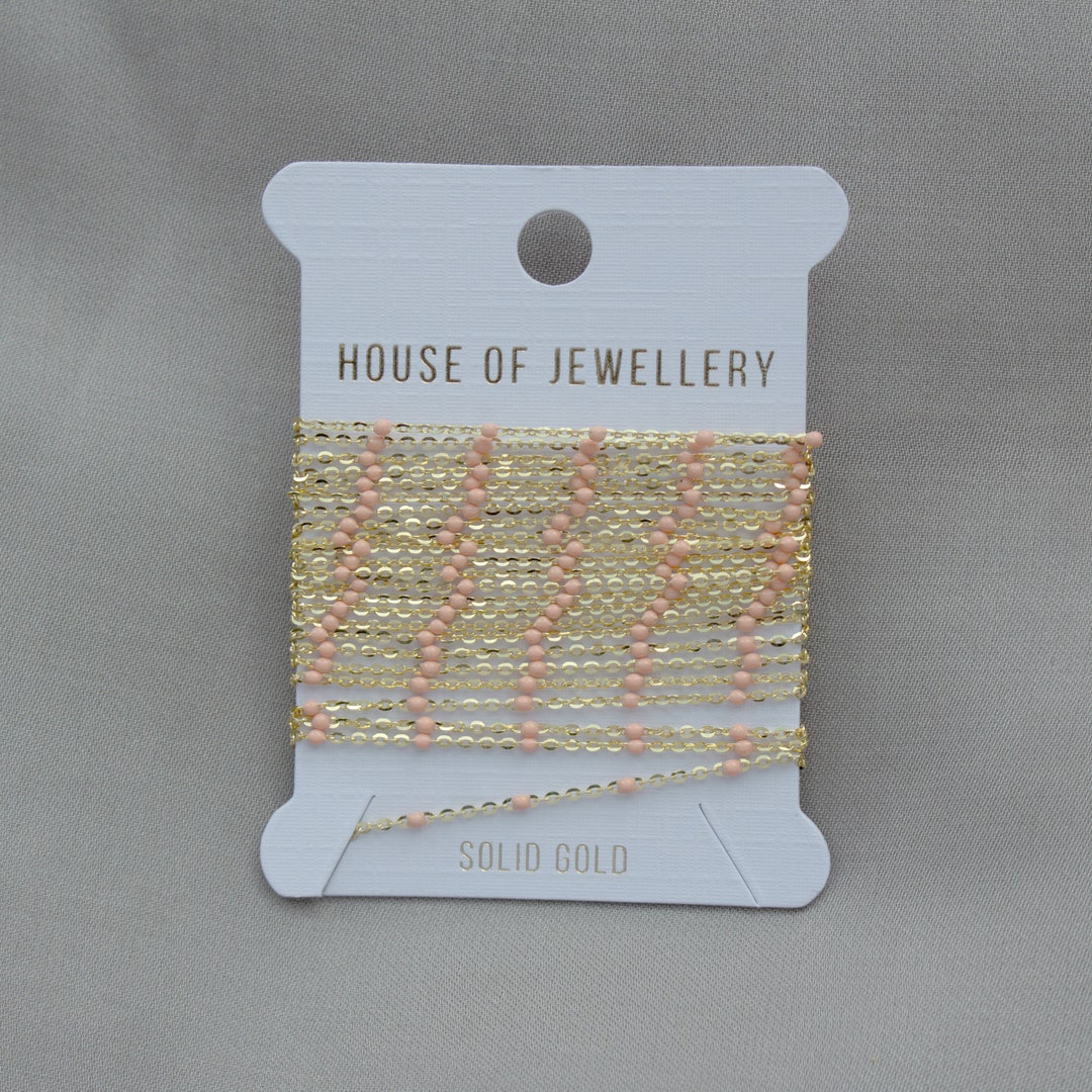 10K SOLID GOLD PERMANENT Chain Peach Enamel Bead by Inch 1.3mm. Non ...