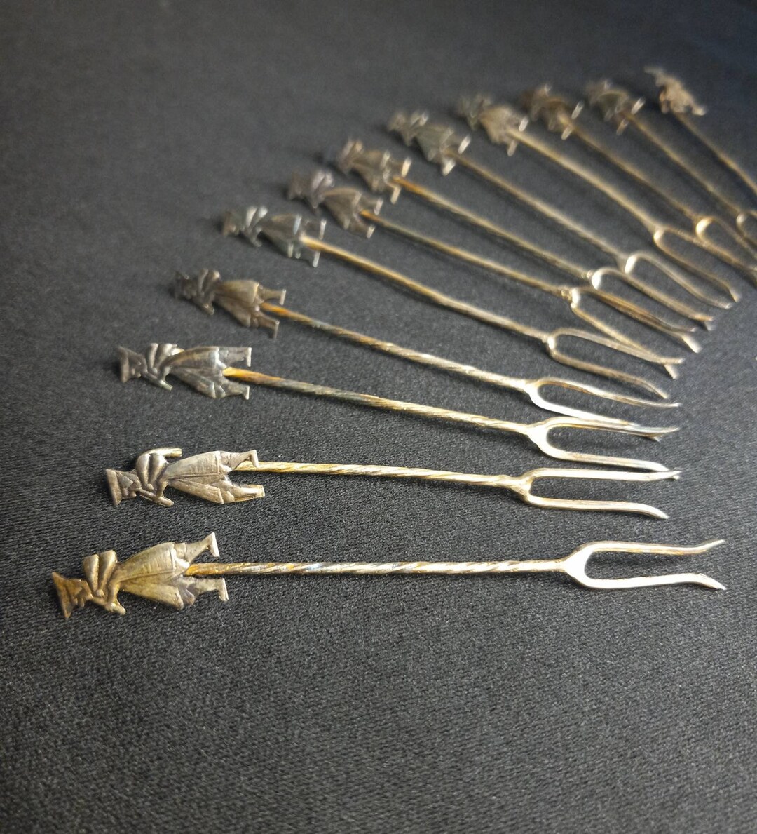 Vintage Silver Plated Hors Doeuvre Appetizer Picks Forks Man With Flute ...