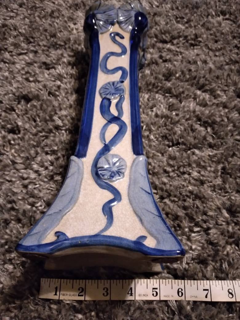 Vintage Bombay Company Vase , White and Blue Lilly Pad Design , Tall ...