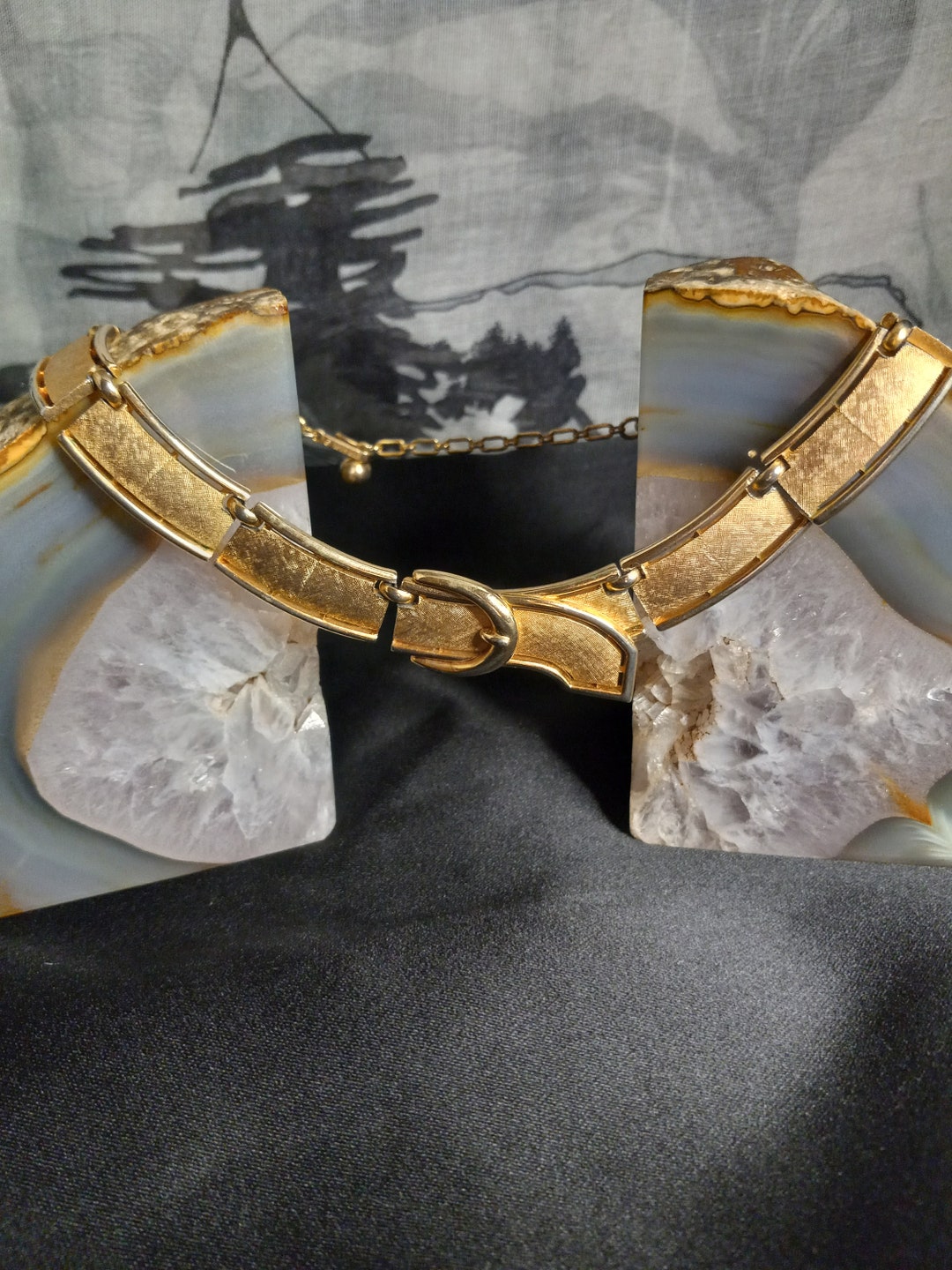 Crown Trifari Alfred Phillipe Gold Tone Buckle Choker Necklace Vintage ...