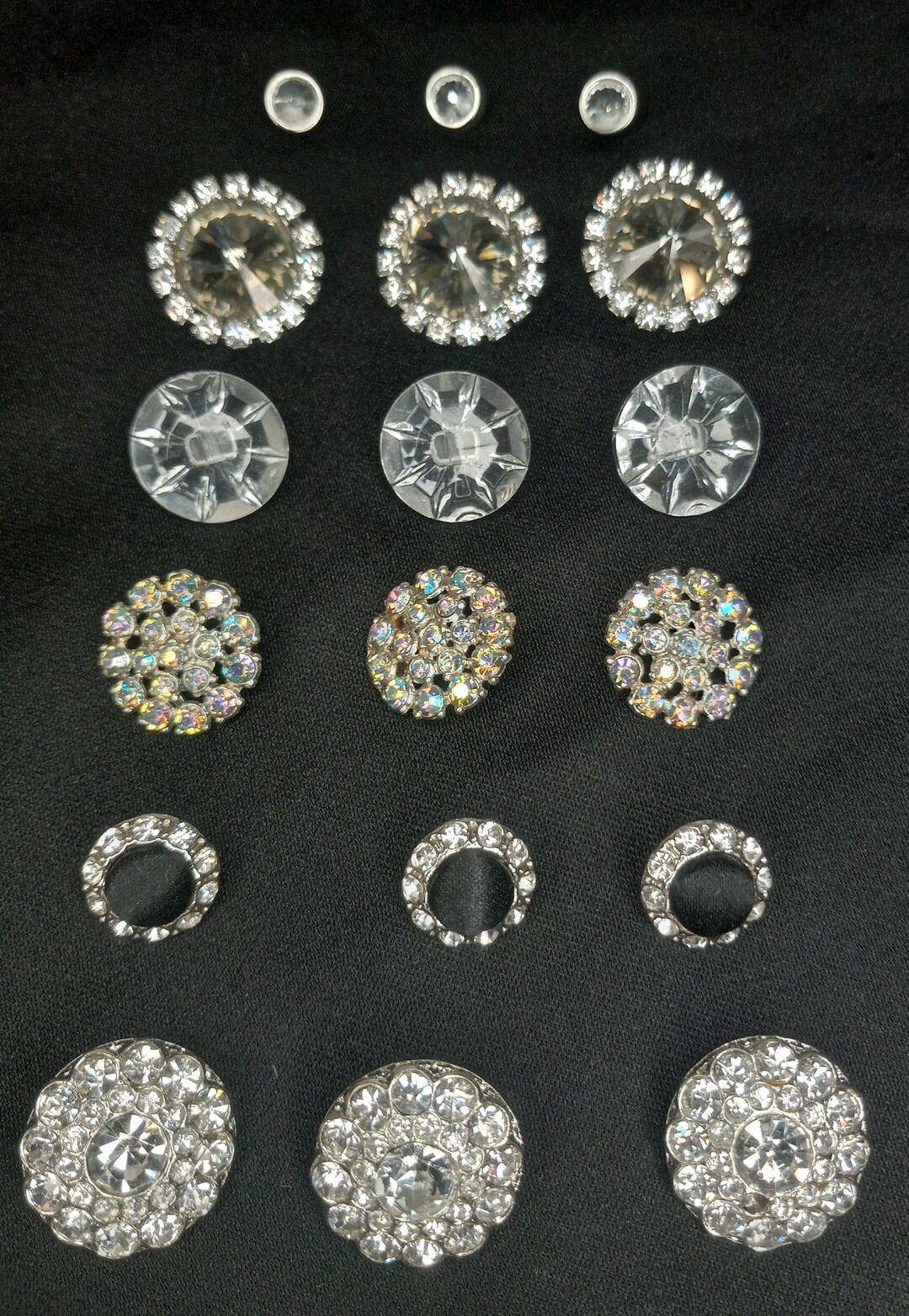 Vintage Button Lot 6 Sets of 3 Classy Vintage Buttons Used Rhinestone ...