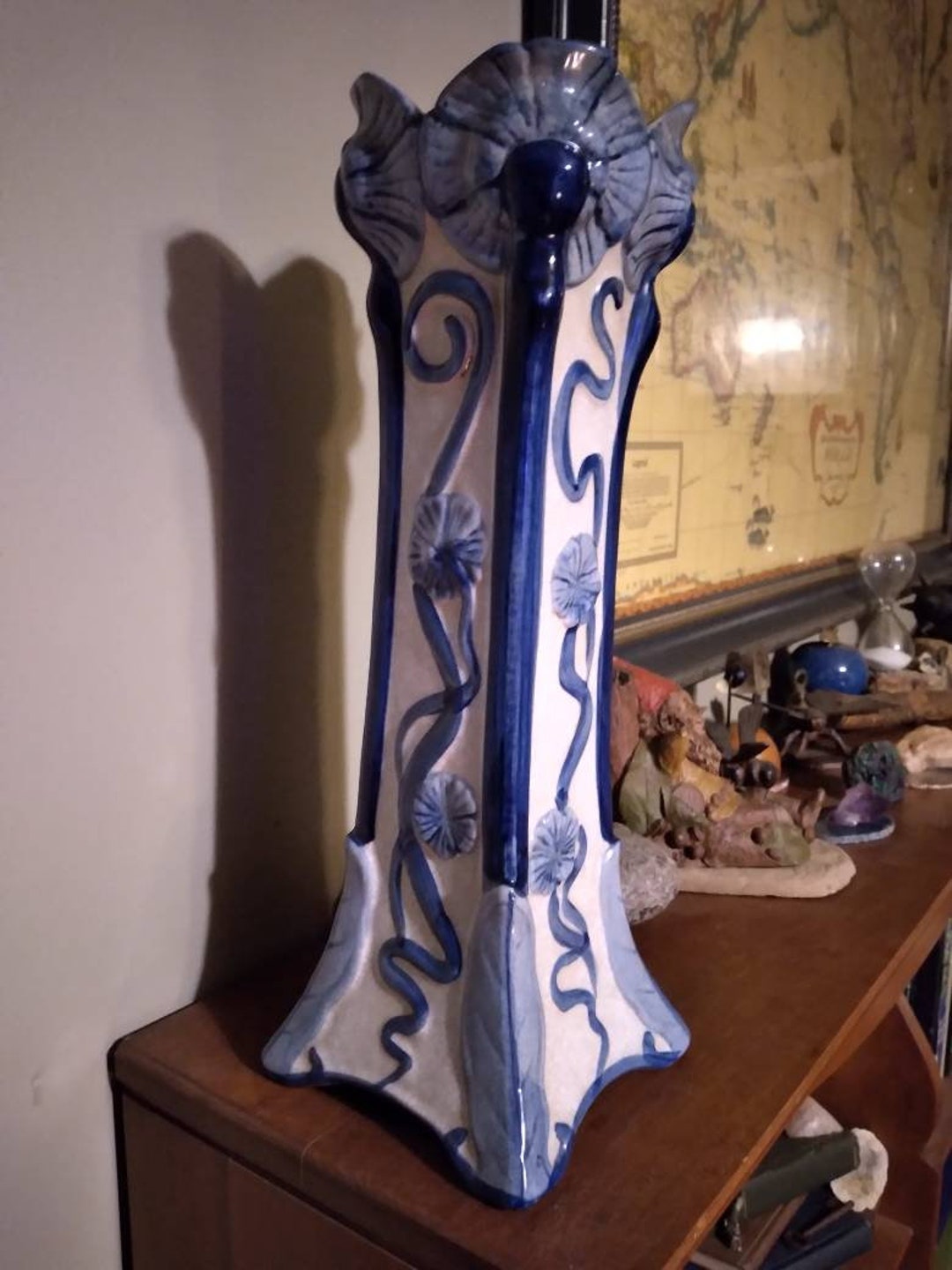 Vintage Bombay Company Vase , White and Blue Lilly Pad Design , Tall ...