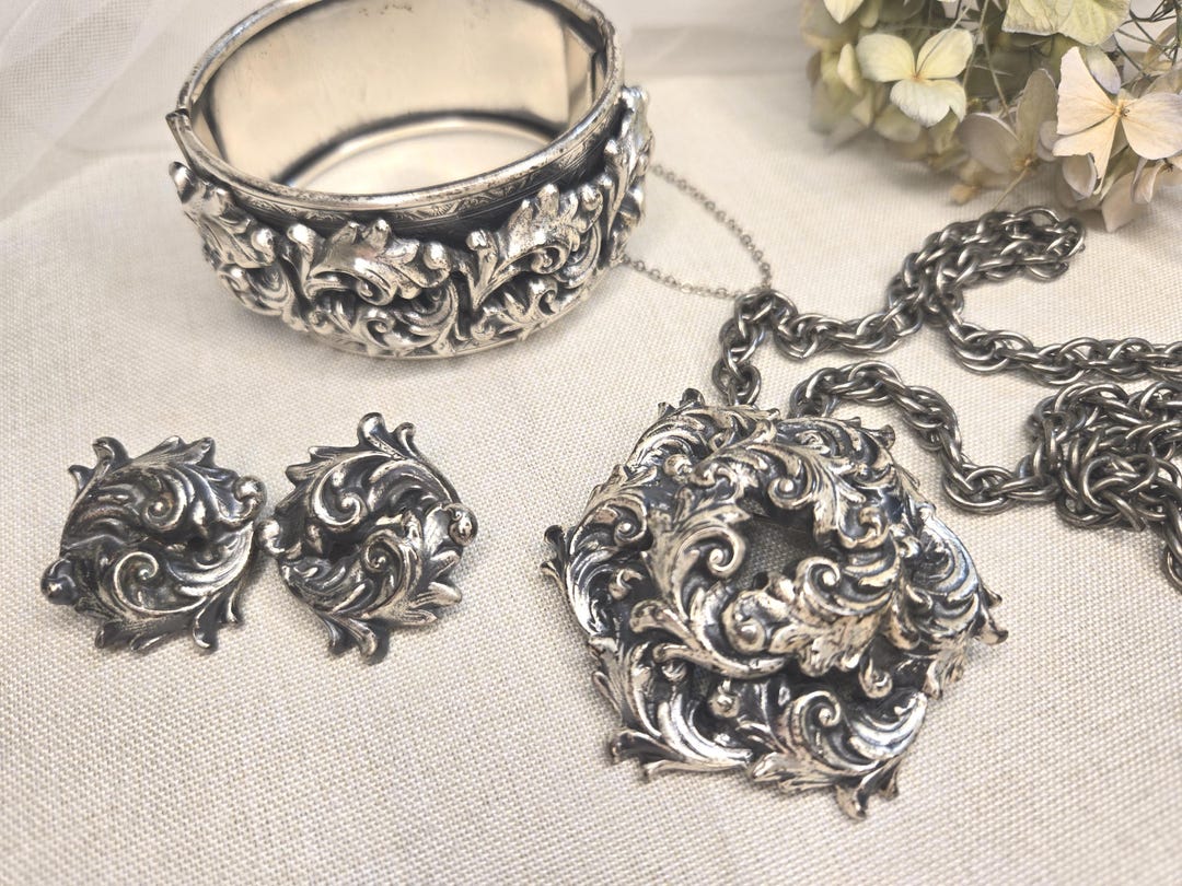 Antique Coro Pegasus 40s Floral Repousse Victorian Revival Three Piece ...