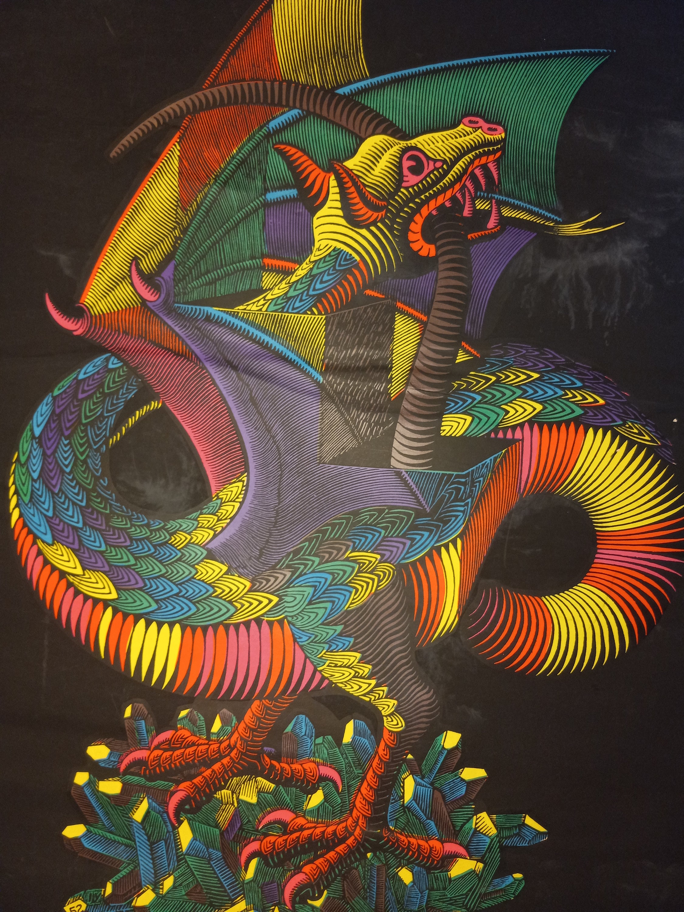 Vintage M.C. Escher DRAGON Blacklight Poster 60s Psychedelic Silk ...