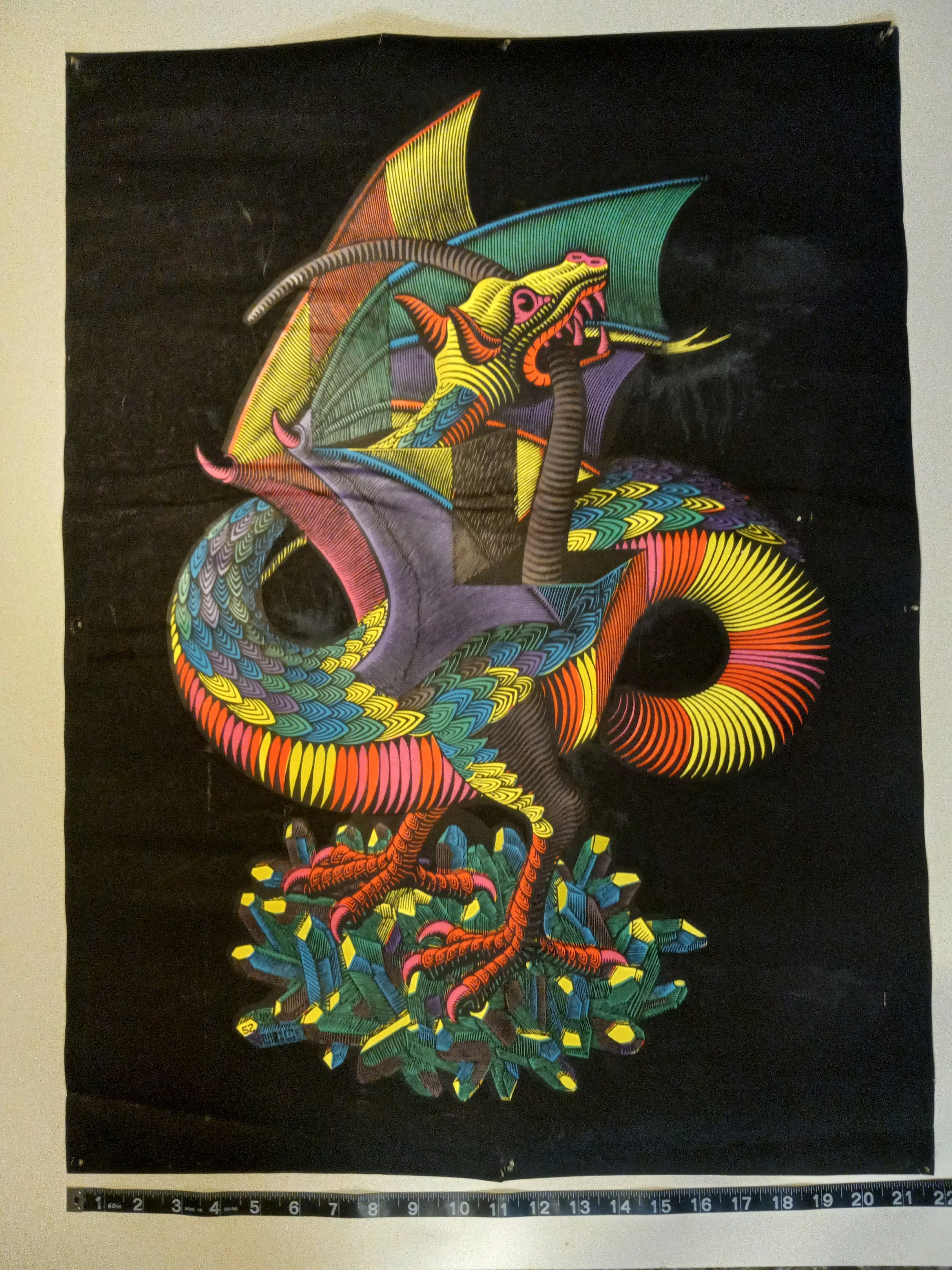 Vintage M.C. Escher DRAGON Blacklight Poster 60s Psychedelic Silk ...
