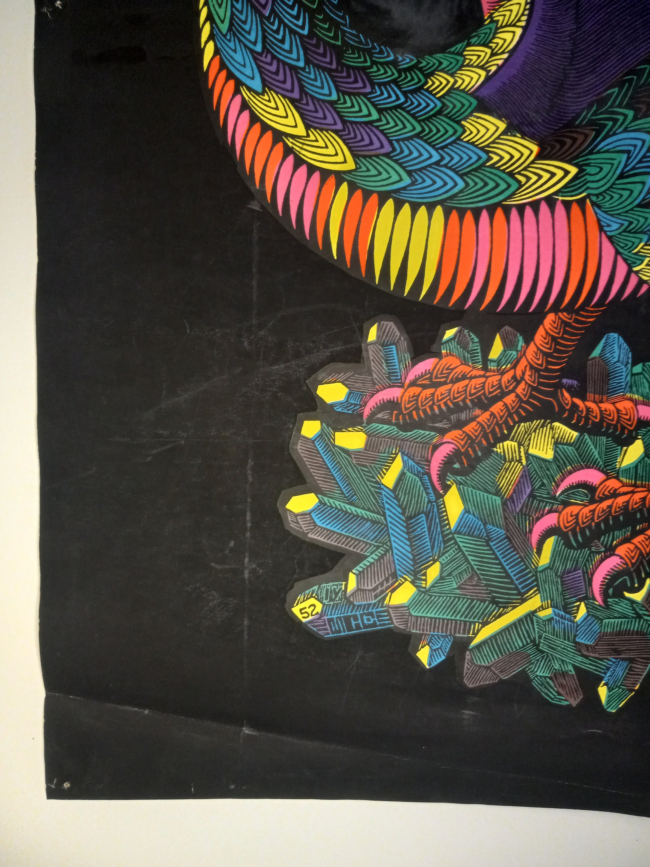 Vintage M.C. Escher DRAGON Blacklight Poster 60s Psychedelic Silk ...