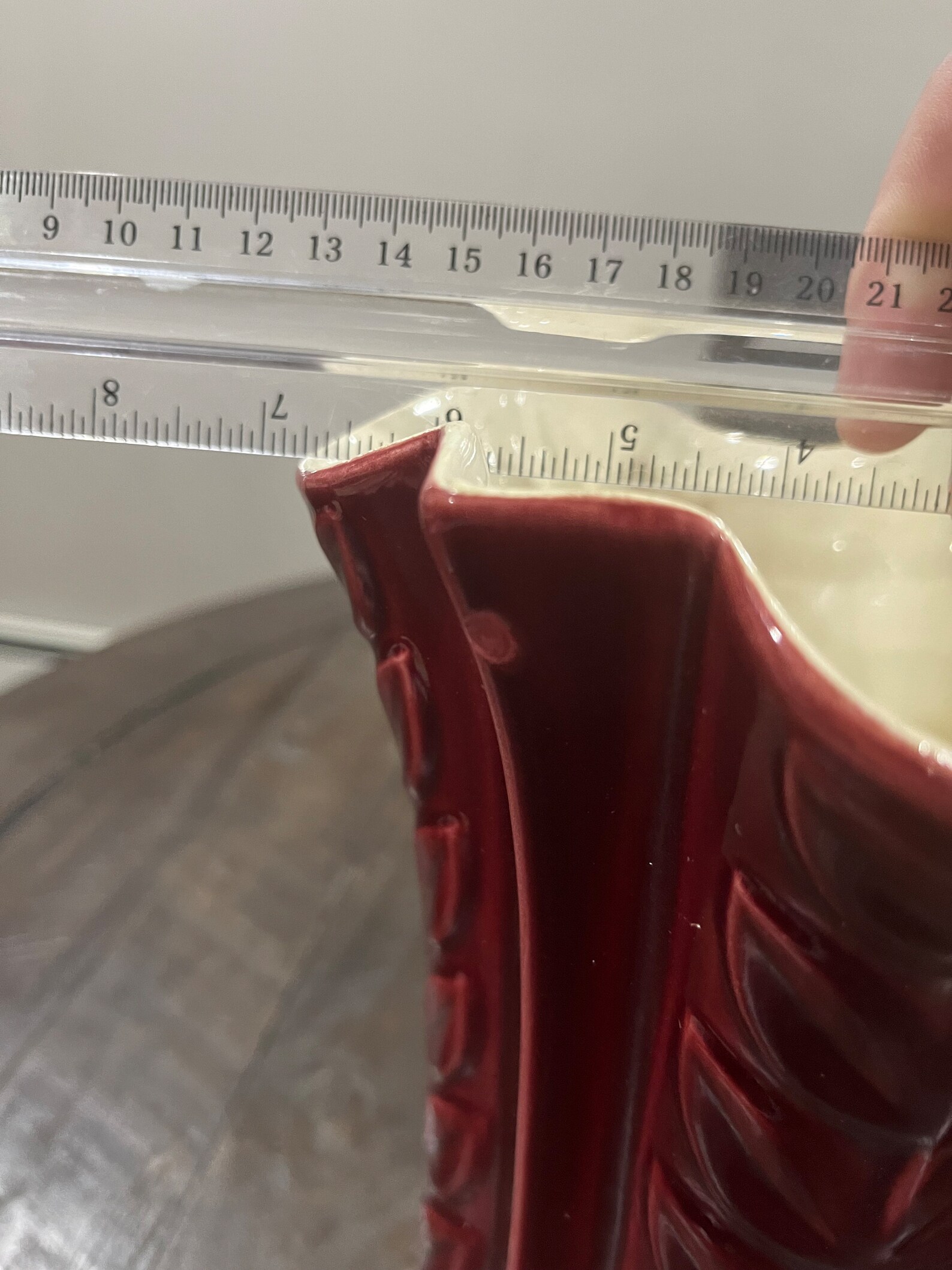 Vtg Red Wing Pottery Vase Leaf Pattern 1155 Art Deco Dark Red USA Chip ...
