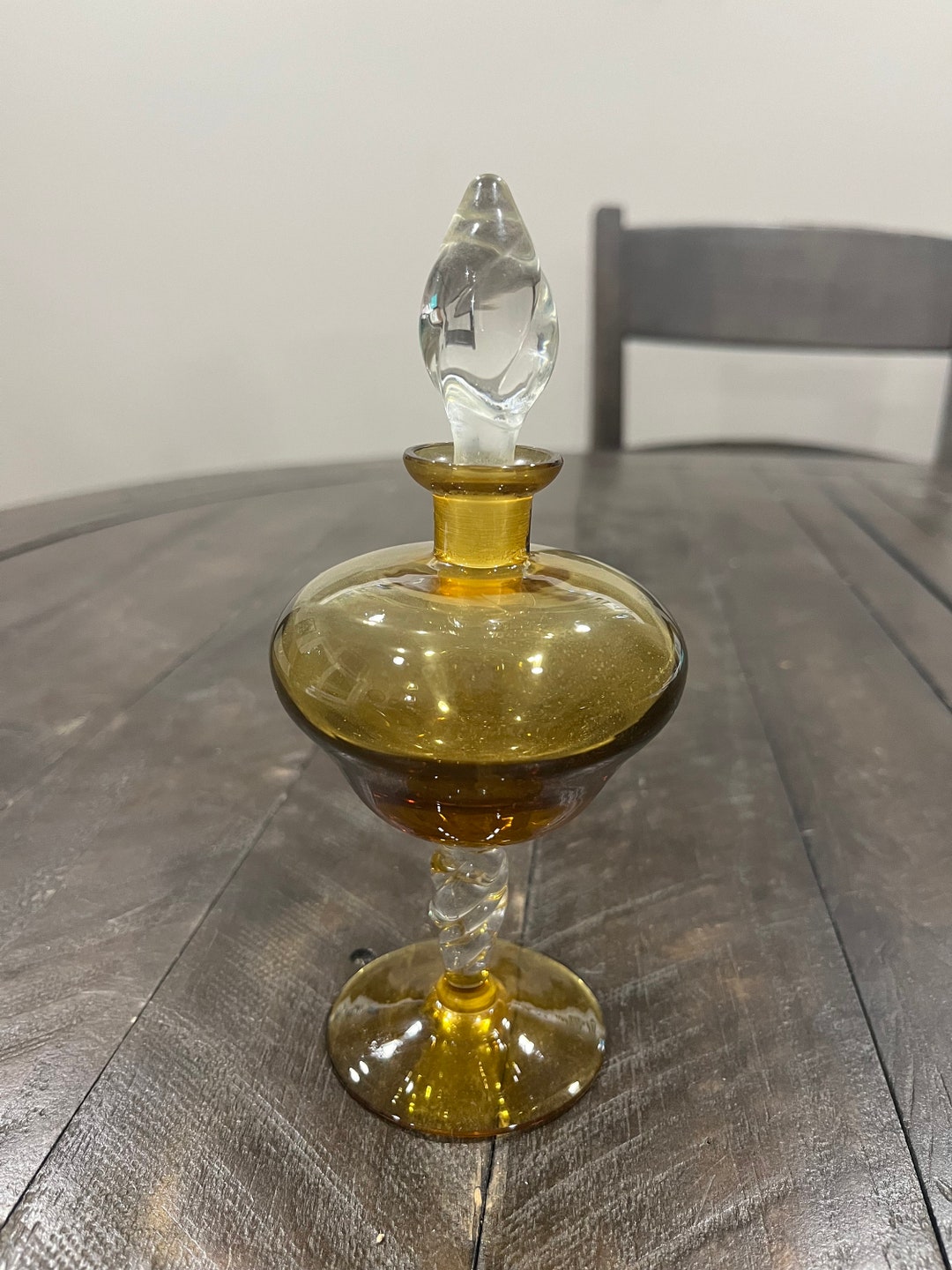 Vintage Handblown Amber Vanity Perfume Bottle With Clear Teardrop ...