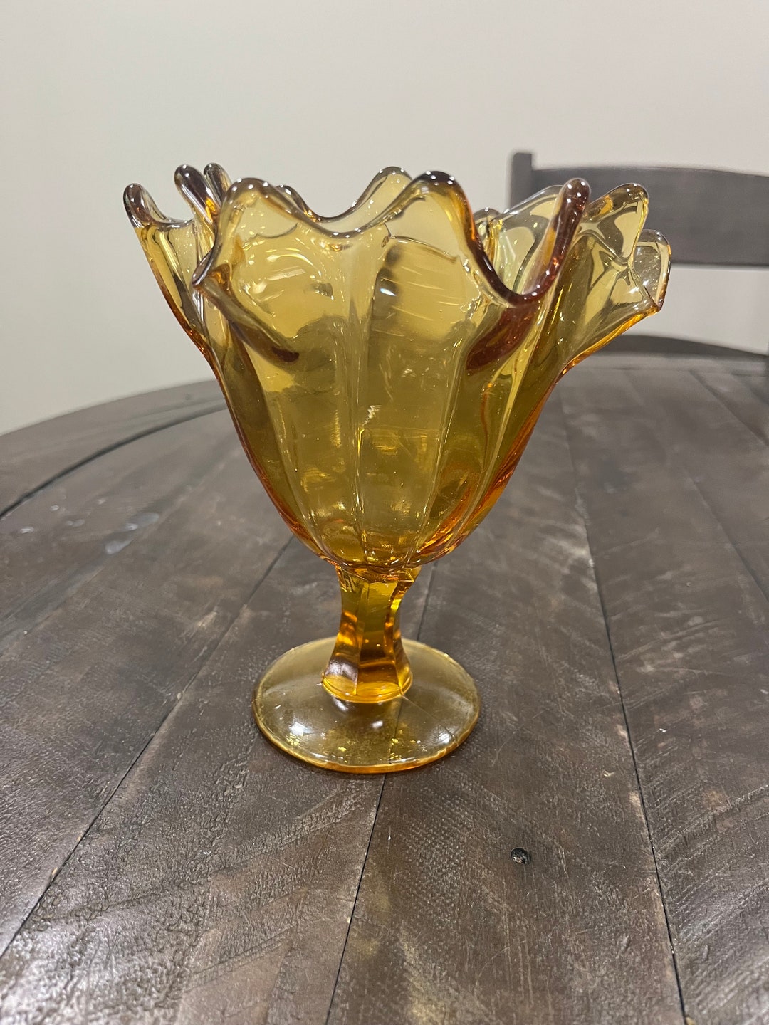 Vintage Mid Century Modern Amber Glass Footed Pedestal Vase Compote - Etsy